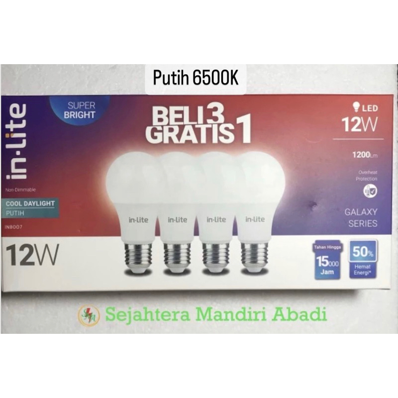 Jual Lampu Bohlam LED Bulb Paket 12 Watt 3 Gratis 1 Inlite | Shopee ...
