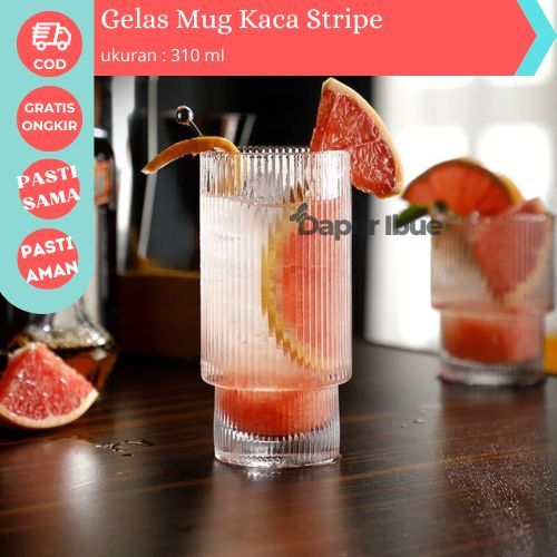 Jual IBUQE GELAS MUG KACA STRIPE TEH KOPI KAFE ESTETIK MINUMAN DESERT ...