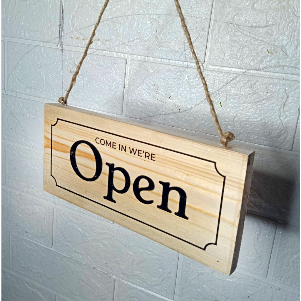 Jual Papan Nama Buka tutup open close kayu jati belanda | Shopee Indonesia