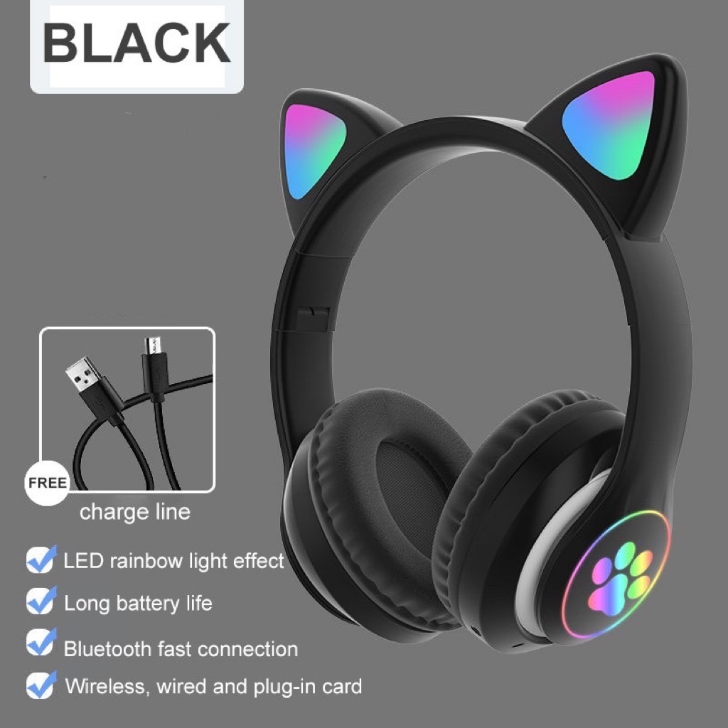 Jual Headset Headphone bluetooth gaming kucing android bass LED Light ...