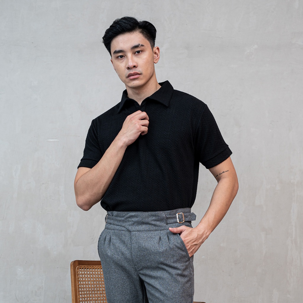 Jual Houseofcuff Polo Shirt Rajut Stretch Lengan Pendek Pria Hitam ...