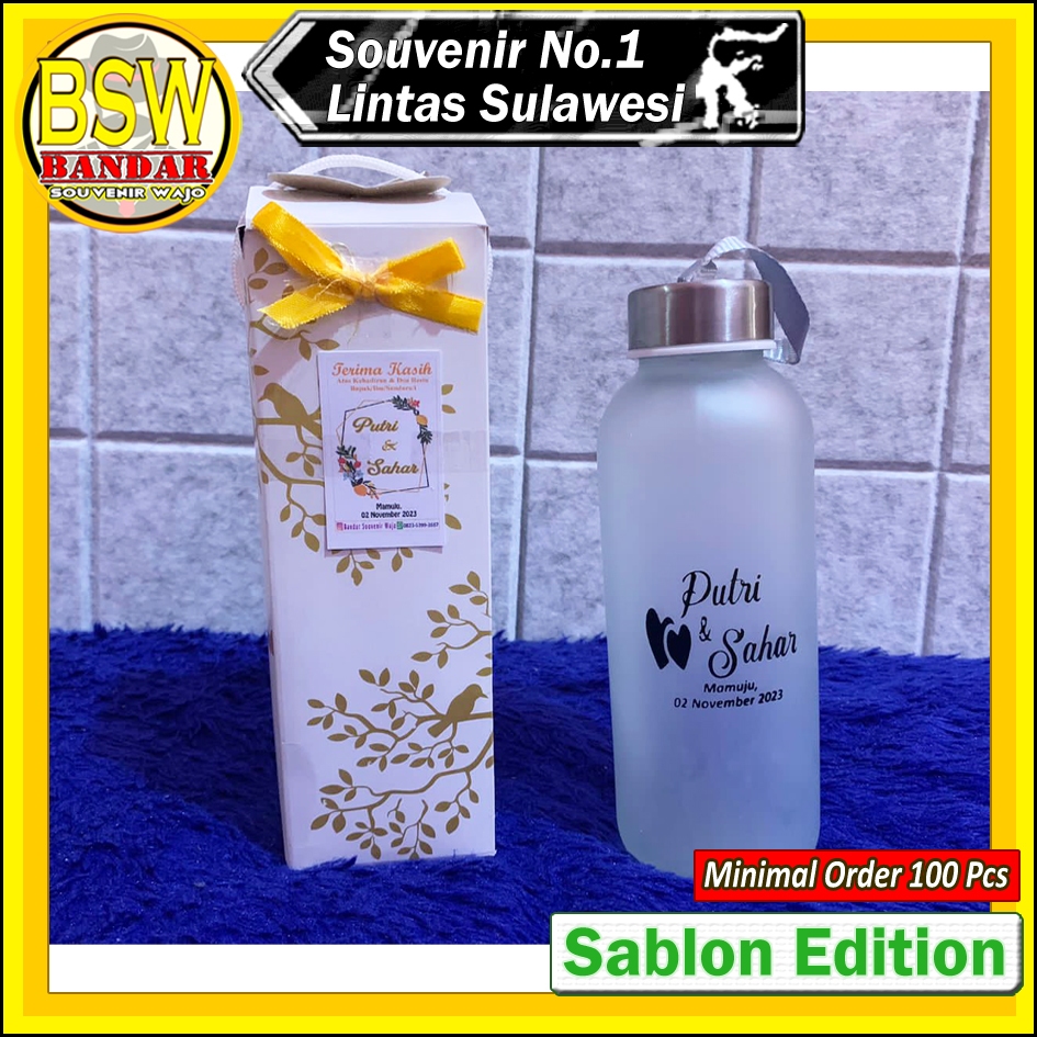 Jual (min.order 100 pcs) SABLON Souvenir BOTOL DOFF TUMBLER KACA Kemas ...