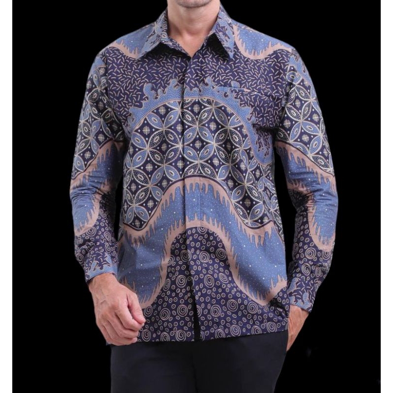 Jual Baju Kemeja Batik Samudra Navy Denim Katun Halus Lapis Furing ...