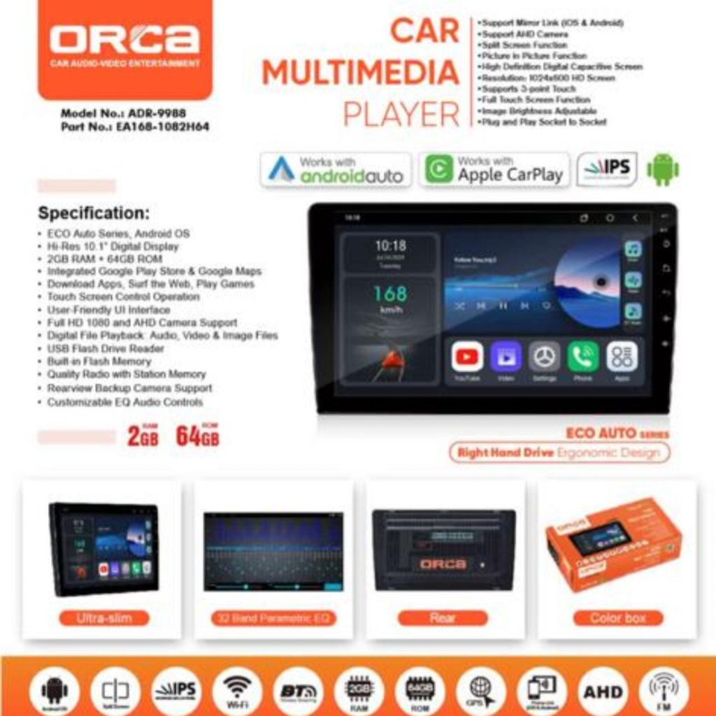Jual Head Unit Android ORCA ADR- 9988 Eco Series Android Auto - Carplay ...