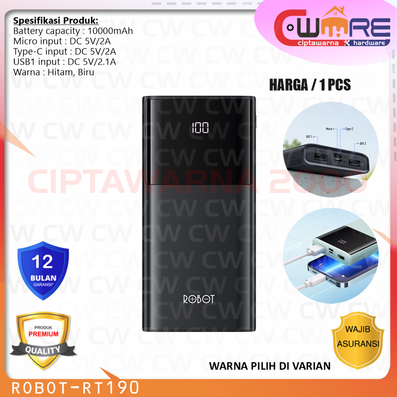 Jual Powerbank Robot RT190S Dual Input Led Display 10000 mAh - WOOK ...