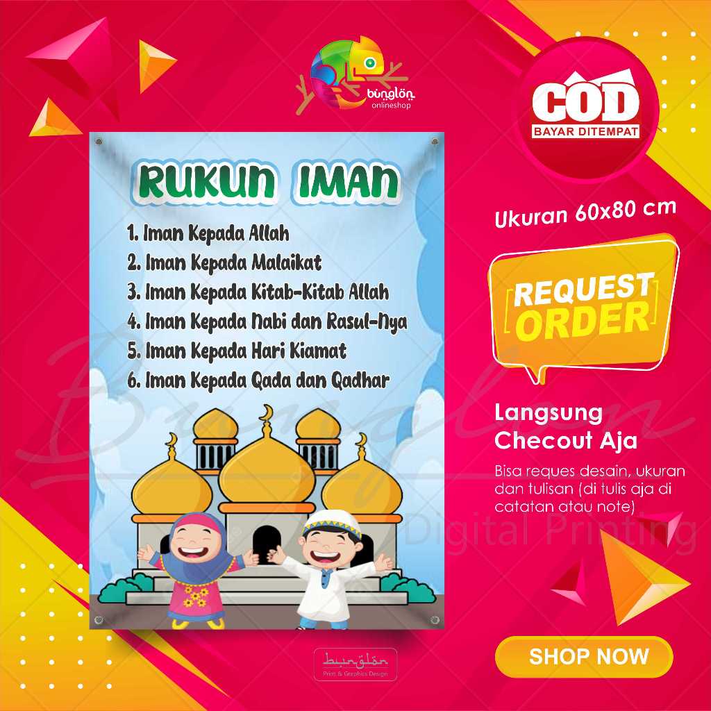 Jual Spanduk & Banner Rukun Iman, Rukun Islam, 10 Malaikat Model B ...