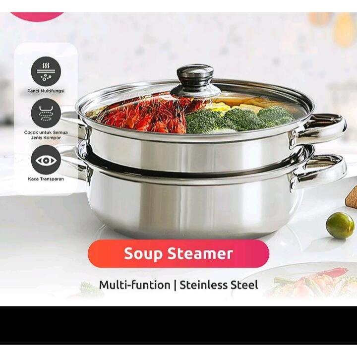Jual Panci Siomay Somay Soup Steamer Stainless Kukus 2 Susun 28 cm ...