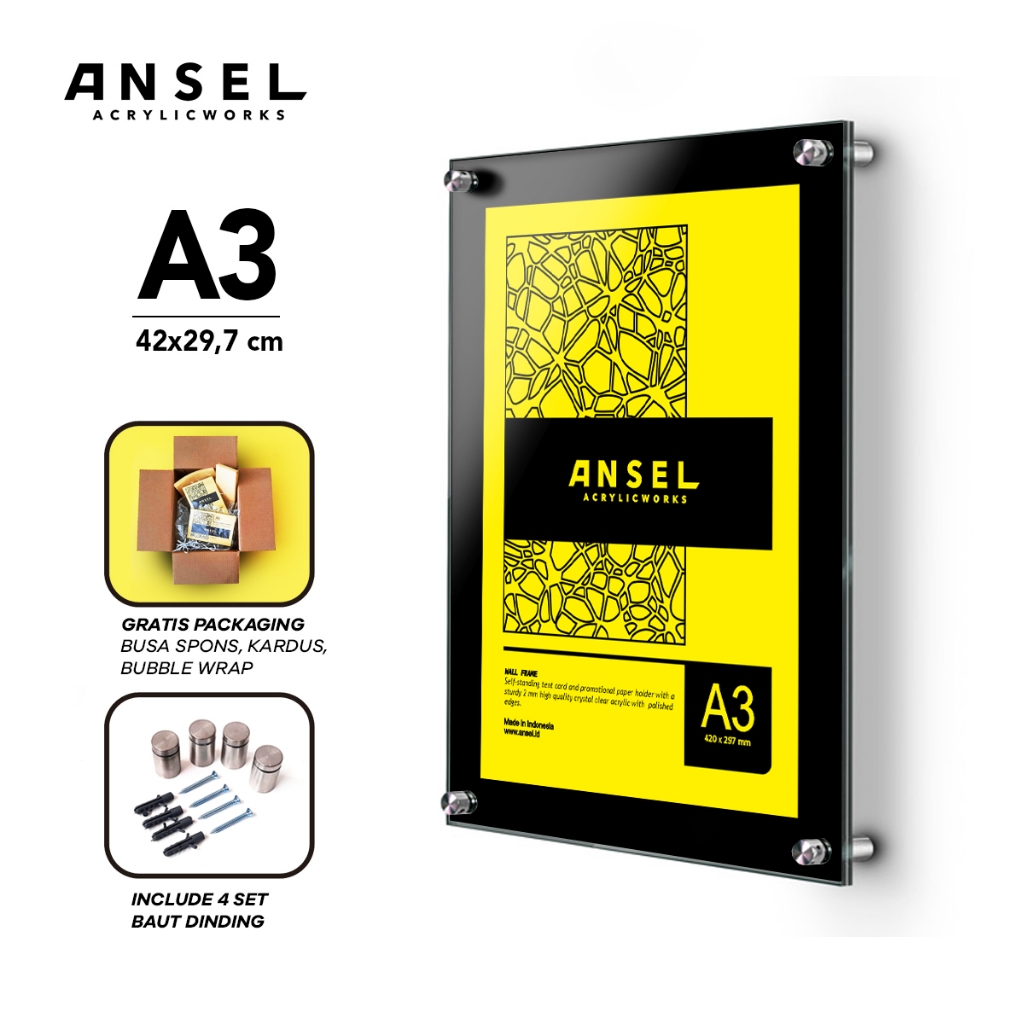 Jual ANSEL Acrylic Wall Frame / Bingkai Foto Dinding Akrilik / A3 Hitam ...