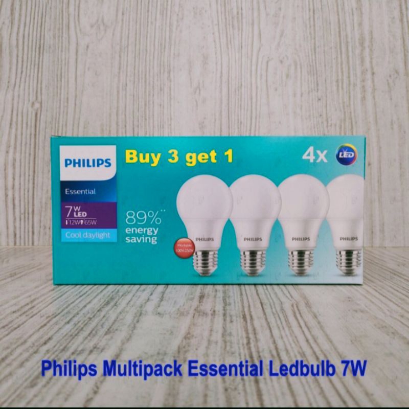 Jual Lampu Philips Essential Led Bulb paket 3+1 Multipack 7W | Shopee ...