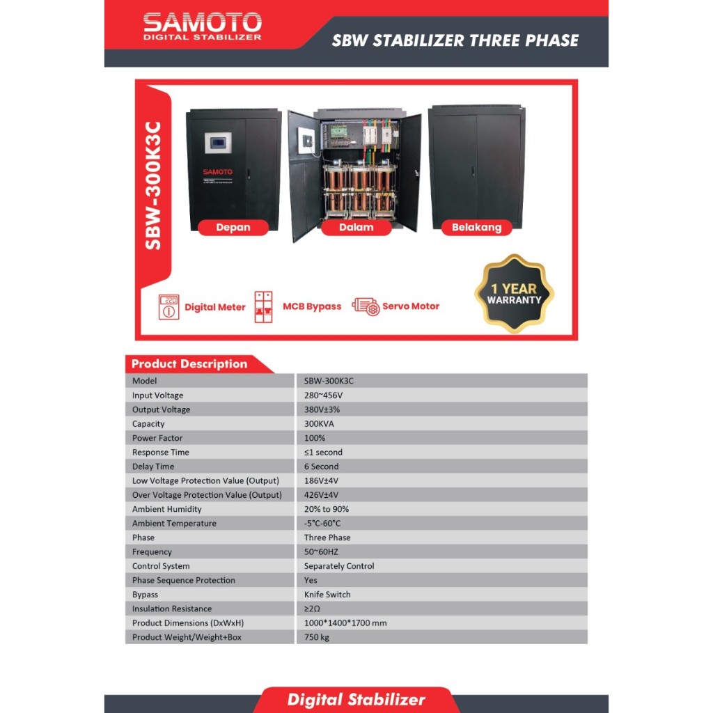 Jual STABILIZER SAMOTO 300KVA 3 PHASE - SBW300K3C AUTO VOLTAGE ...