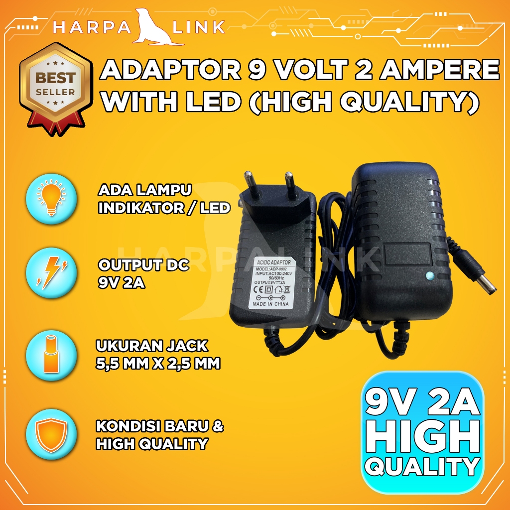 Jual Adaptor 9V 2A LED Power Supply 9V 2A Adapter 9v 2a With Jack 5.5 mm x 2.5 mm Adaptor DC 9 ...