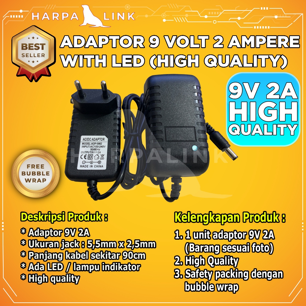 Jual Adaptor 9V 2A LED Power Supply 9V 2A Adapter 9v 2a With Jack 5.5 mm x 2.5 mm Adaptor DC 9 ...