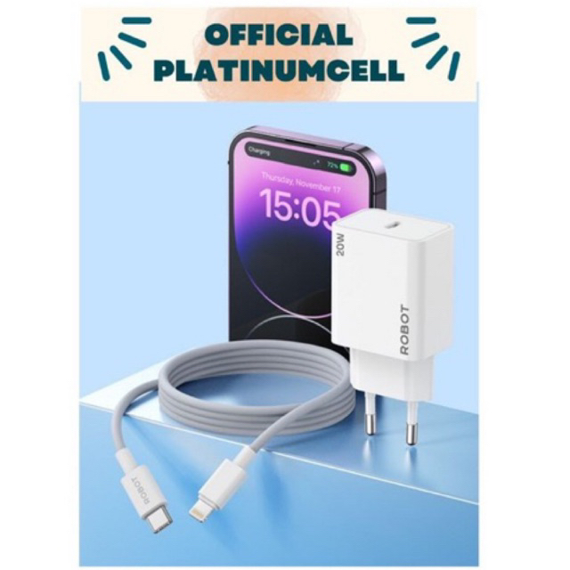 Jual ROBOT Charger RT-F6 White 20W USB-C to Lightning 3A Original ...