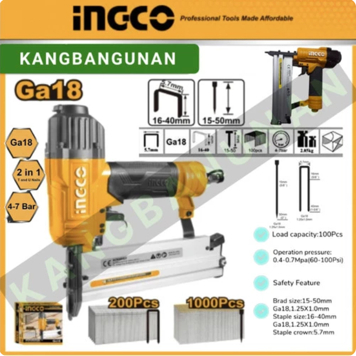 Jual INGCO 2-in-1 Combo Air Brad Nailer ACN50401 Paku Kayu Beton ...