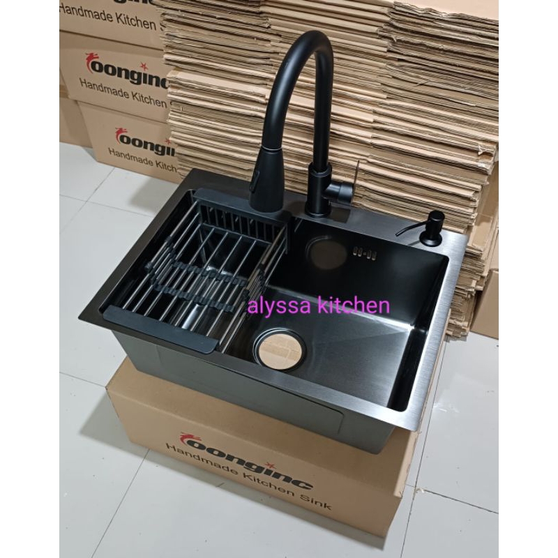 Jual PROMO Paket komplit kitchen sink 5243 Hitam stainless / paket kran ...