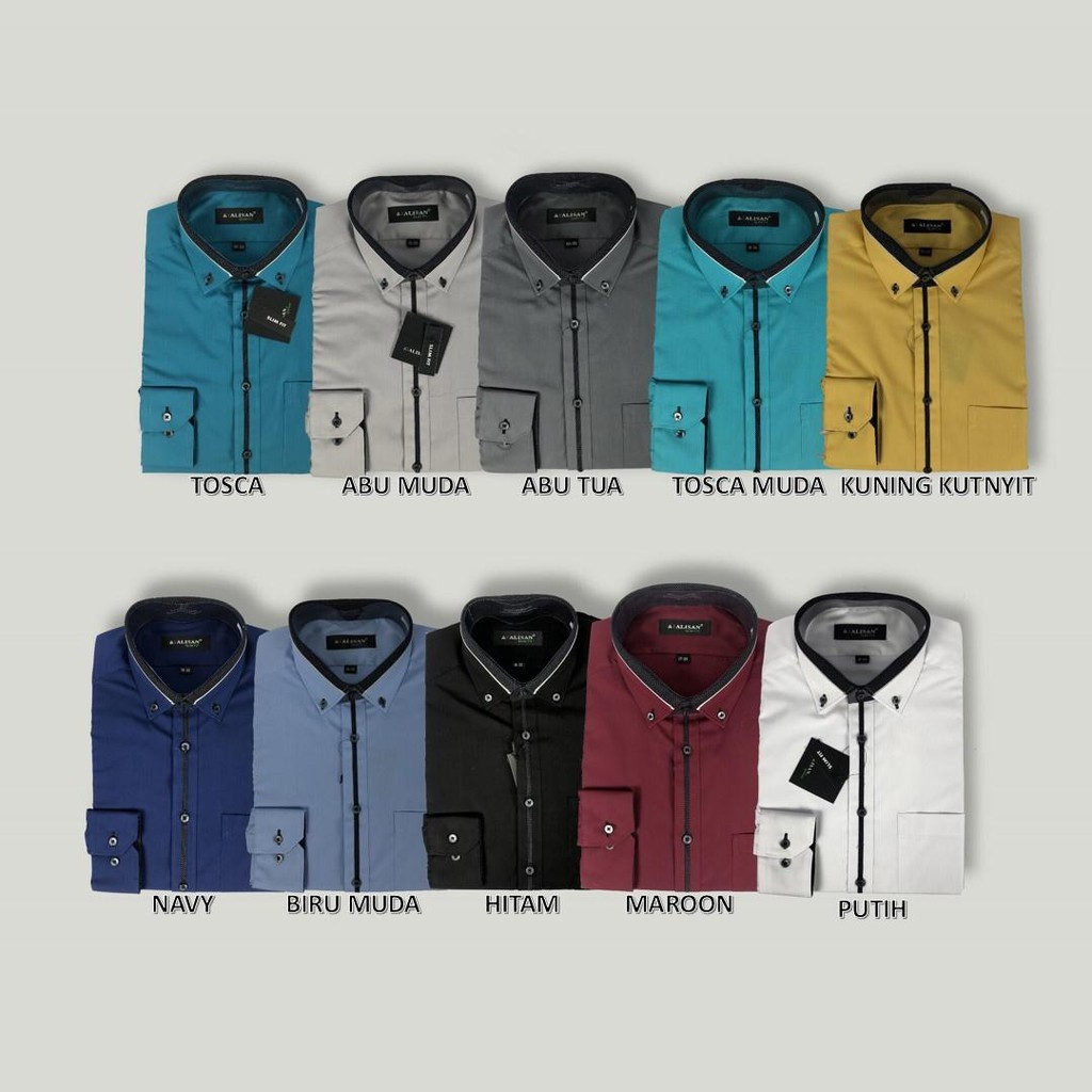 Jual Kemeja Alisan Polos Slimfit All Varian, Alisan Polos Kombinasi ...