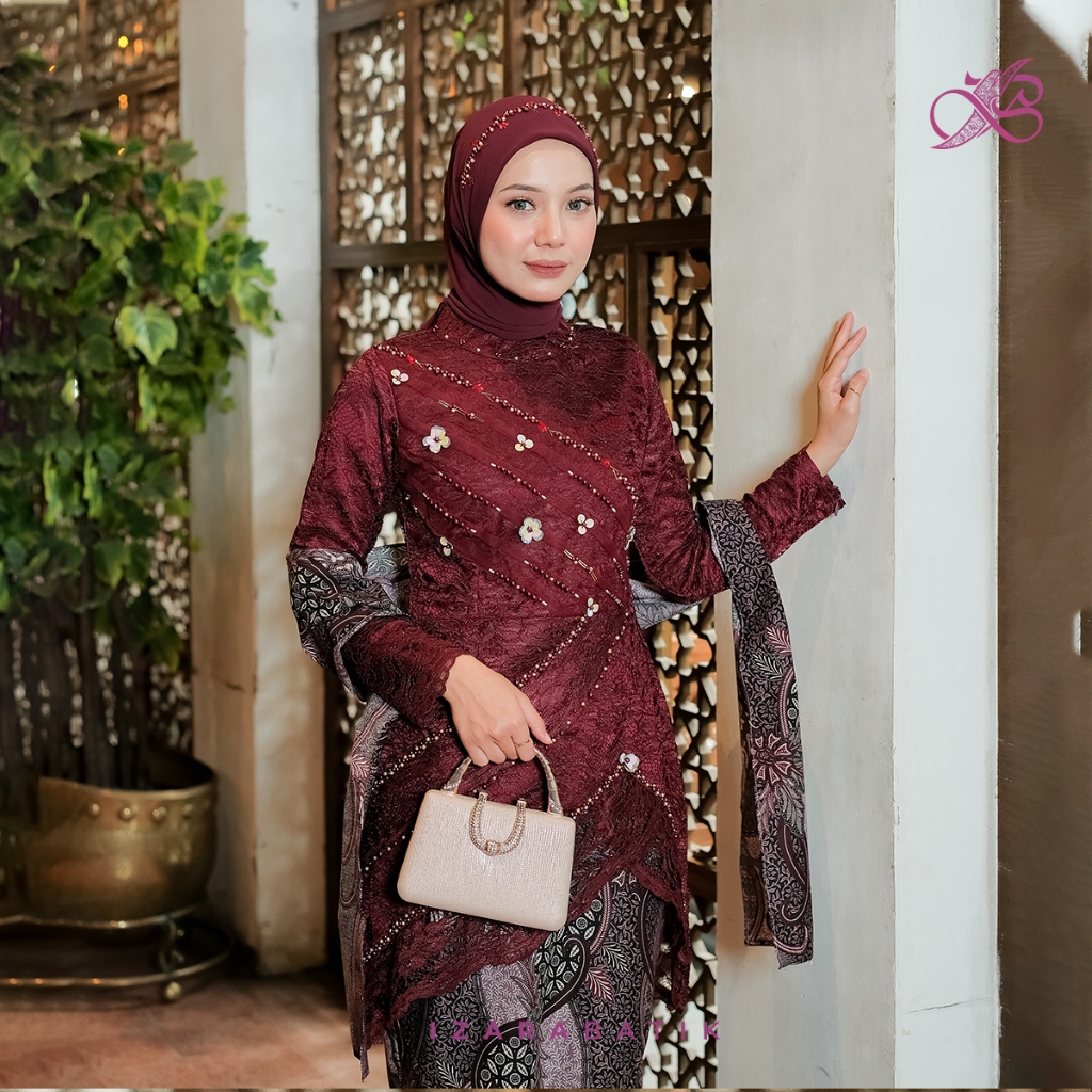 Jual Kebaya Ivana Maroon - Setelan Baju Kebaya Batik Modern Couple ...