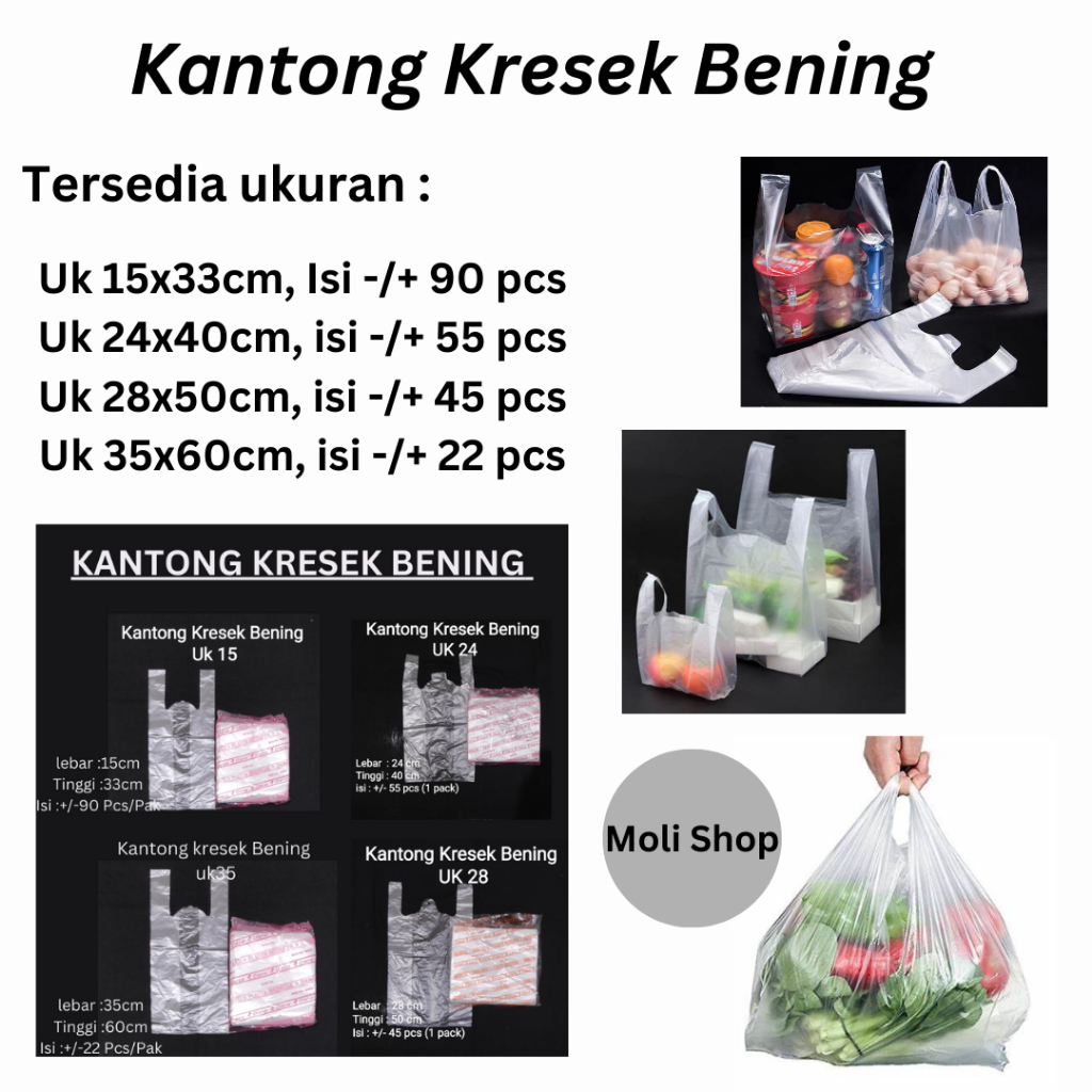 Jual Kantong Kresek Bening Kecil/Sedang, Kantong Plastik bening ukuran 15, Ukuran 24 kresek ...