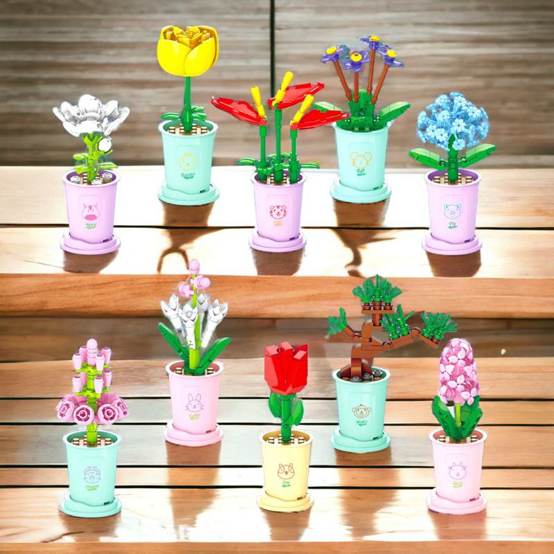 Jual MAINAN BALOK EDUKATIF ANAK / MAINAN DIY POT BUNGA / BRICKS FLOWER ...