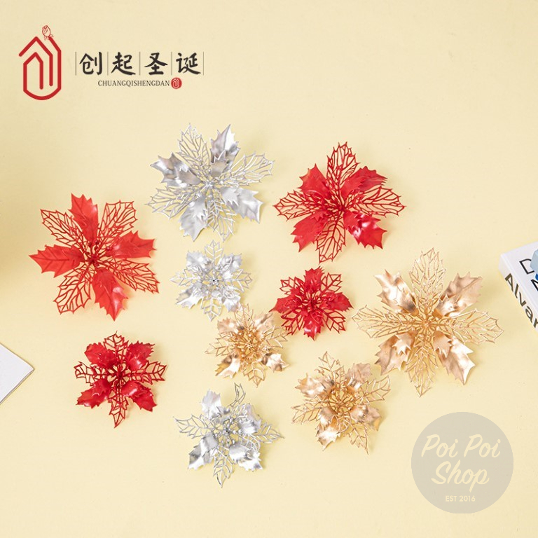 Jual Bunga Natal Posentia Set Hiasan Pohon Natal Emas Christmas Flower ...