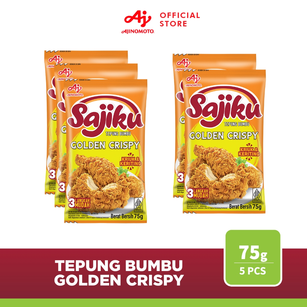 Jual Sajiku® Tepung bumbu Golden Crispy Sachet 75g (5 pcs) | Shopee ...
