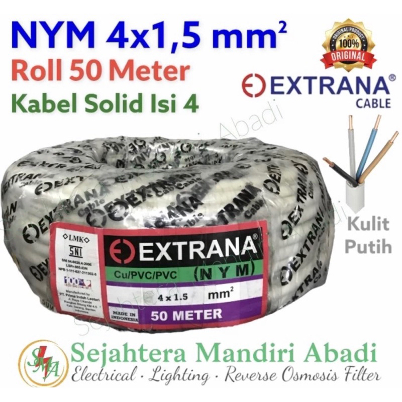 Jual Kabel Listrik NYM 4x1,5 Extrana 50 Meter Kawat Solid Isi 4 Putih | Shopee Indonesia
