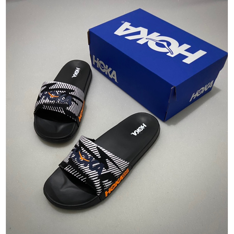 Jual sandal slip-on || HOKKA ONE ONE || corak putih logo nevi +fre boxs | Shopee Indonesia