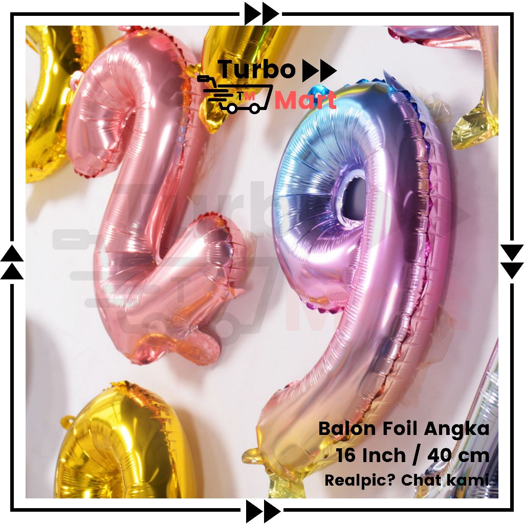 Jual Balon Foil Angka 0-9 / Balon Foil Angka 40cm GOLD SILVER BLACK ...