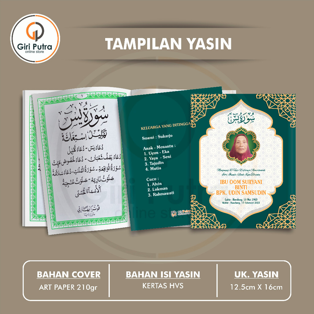 Jual Buku Yasin dan Tahlil / Yasin Softcover 64 Halaman / Foto Almarhum ...