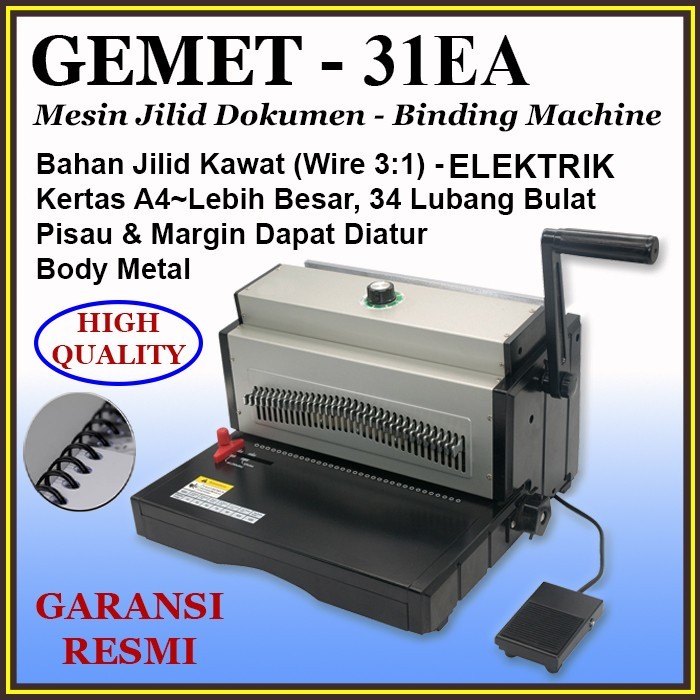 Jual GEMET 31EA Mesin Jilid Kawat 3:1 Elektrik, Lb Bulat | Official ...