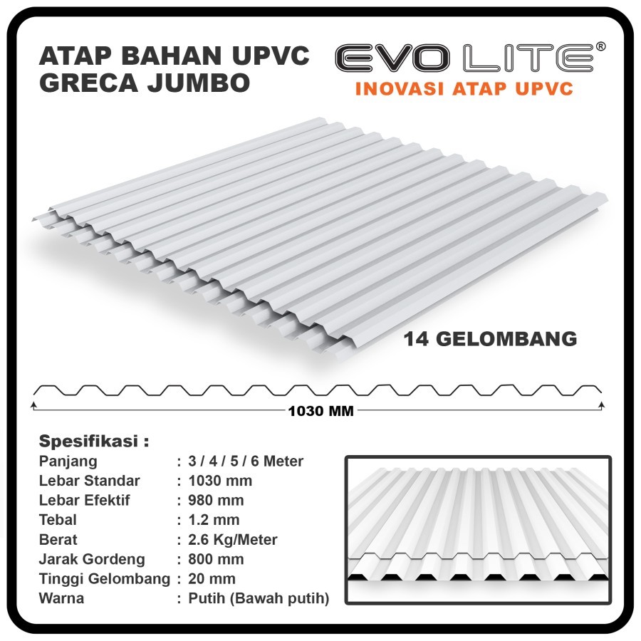 Jual SENG ATAP UPVC EVO LITE GRECA JUMBO PUTIH | Shopee Indonesia