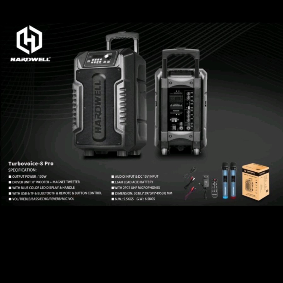 Jual Speaker Aktif 150 watt Portable HARDWELL Turbovoice 8 inch Pro ...