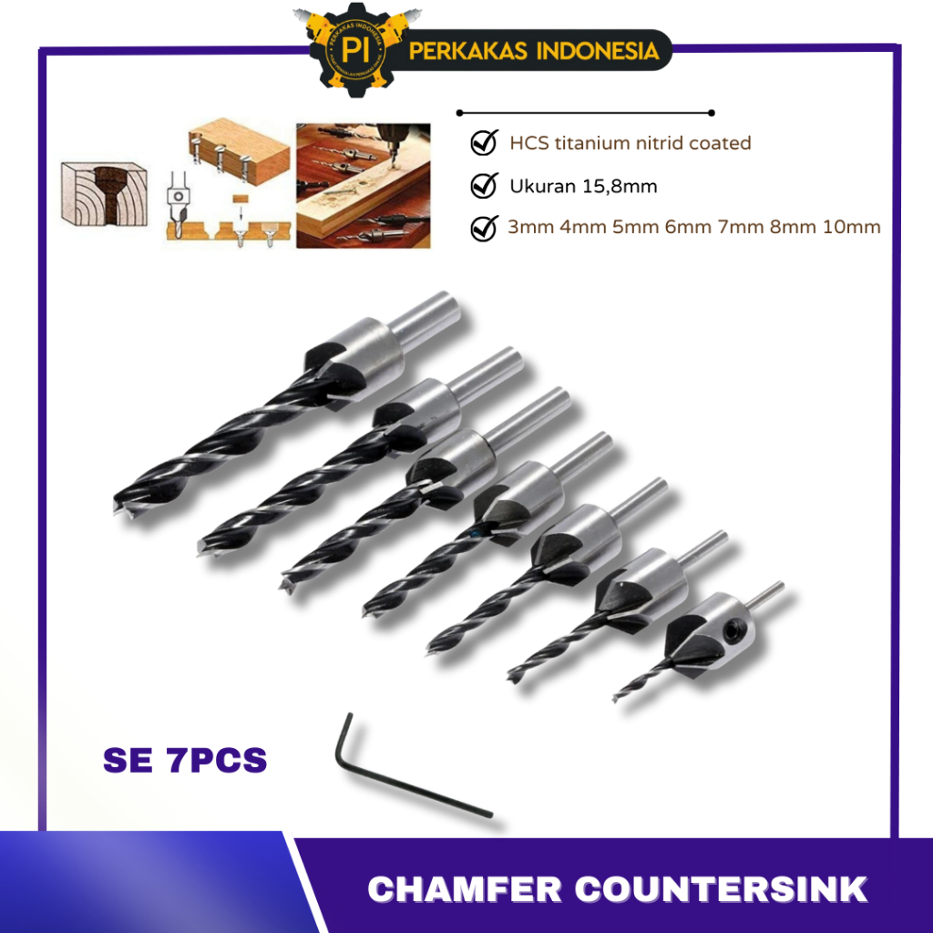 Jual Chamfer Countersink SET 7 Pcs Mata Bor Kayu Counter Sink JUMBO ...