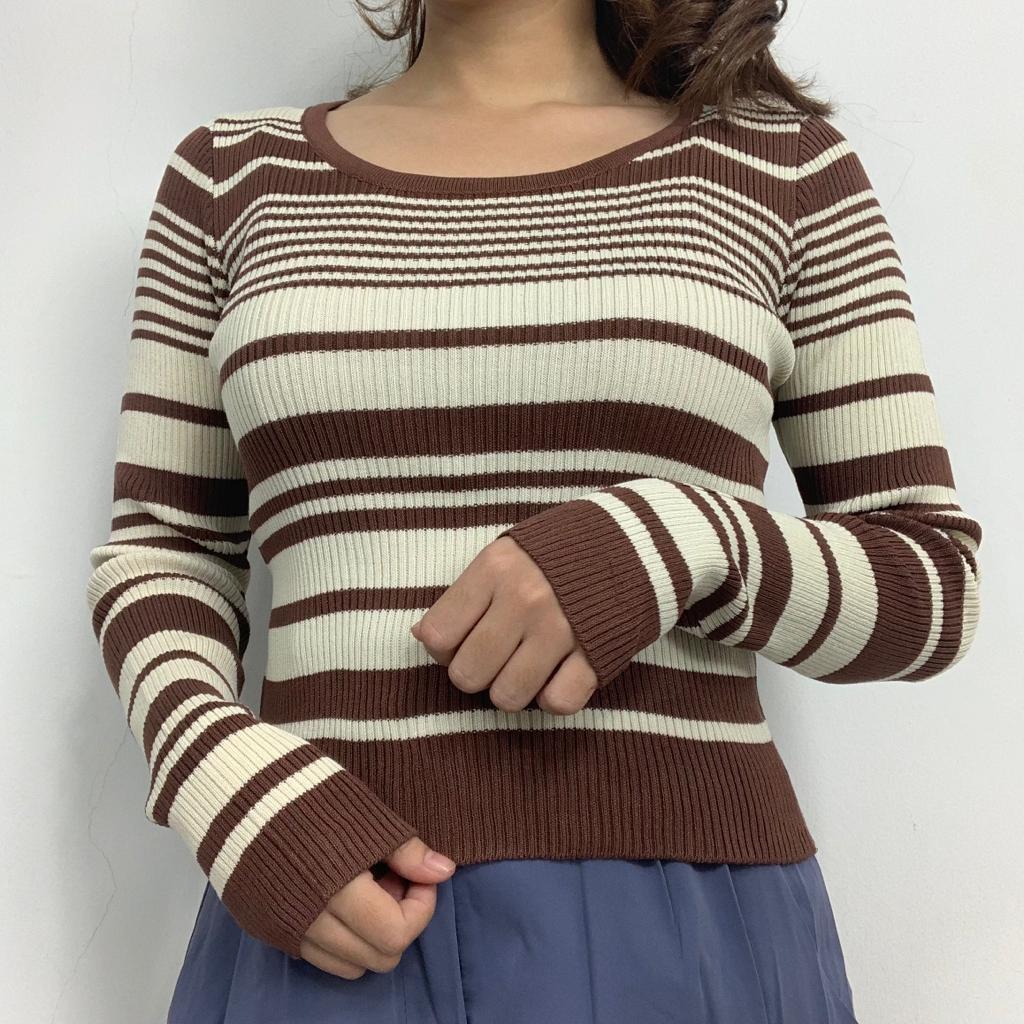 Jual AJW Atasan Wanita Rajut Salur Garis Garis Import Premium XF | Atasan Lengan Panjang Wanita ...