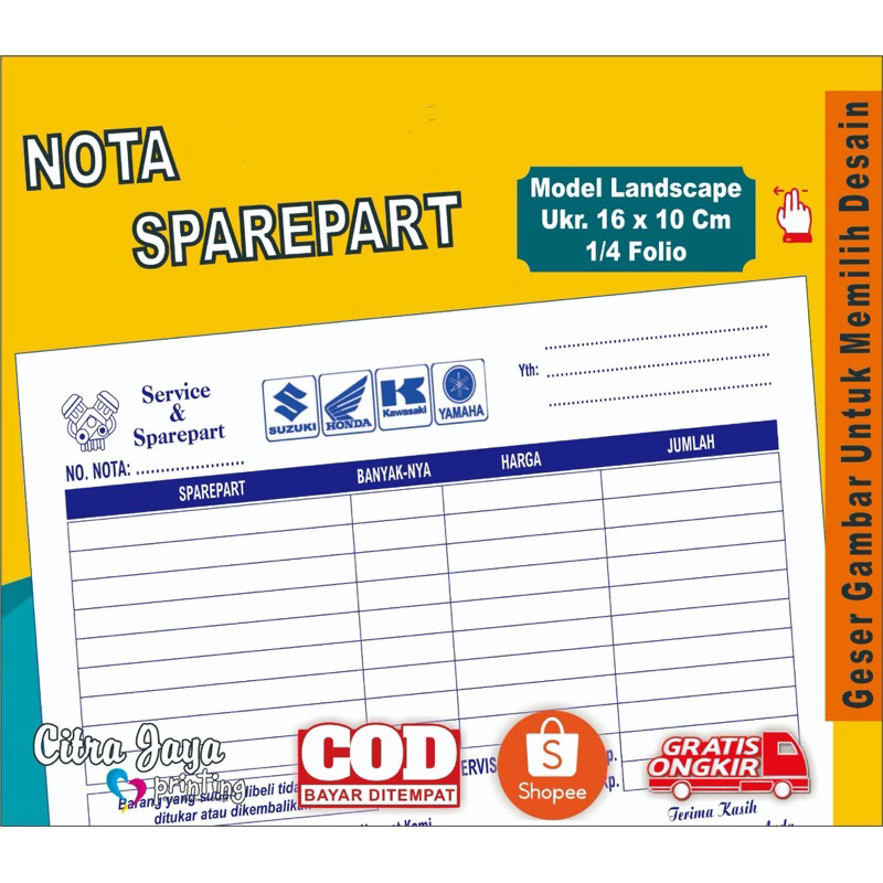 Jual [READYSTOCK] Nota Bon Bengkel / Toko Sparepart & Service (Model ...