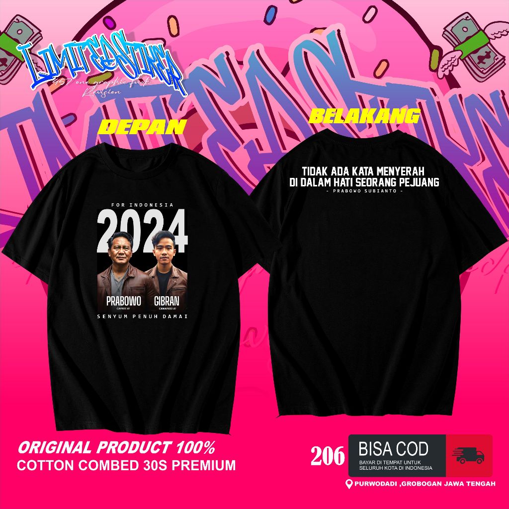 Jual Kaos Prabowo Subianto Gibran Rakabuming Capres Cawapres 2024 Kaos ...