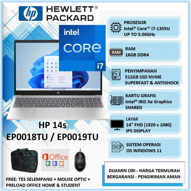 Jual Hp Laptop 14s EP0018TU / 19TU Intel I7 1355U GEN13 16GB 512GB 14 ...