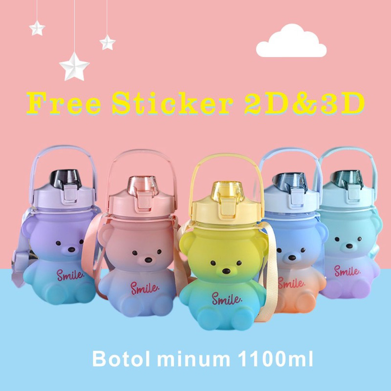 Jual Botol beruang panda gemoy gradasi warna uk.1100ml | Shopee Indonesia