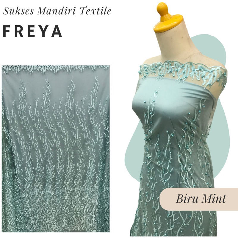 Jual [FREYA] Kain Tulle Tile Brokat Ulir Cantik Mewah Warna Biru Mint ...