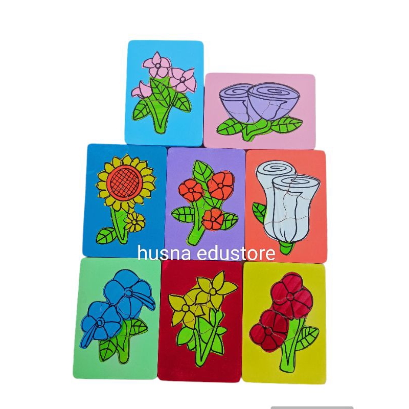 Jual puzzle kayu bunga isi 8 _ mainan kayu edukasi | Shopee Indonesia
