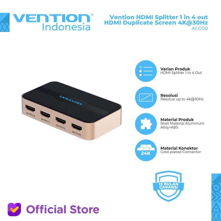 Jual Vention HDMI Splitter (1 in 4 Out) Full HD 3D 4K HDMI 2.0 - ACCG0 ...