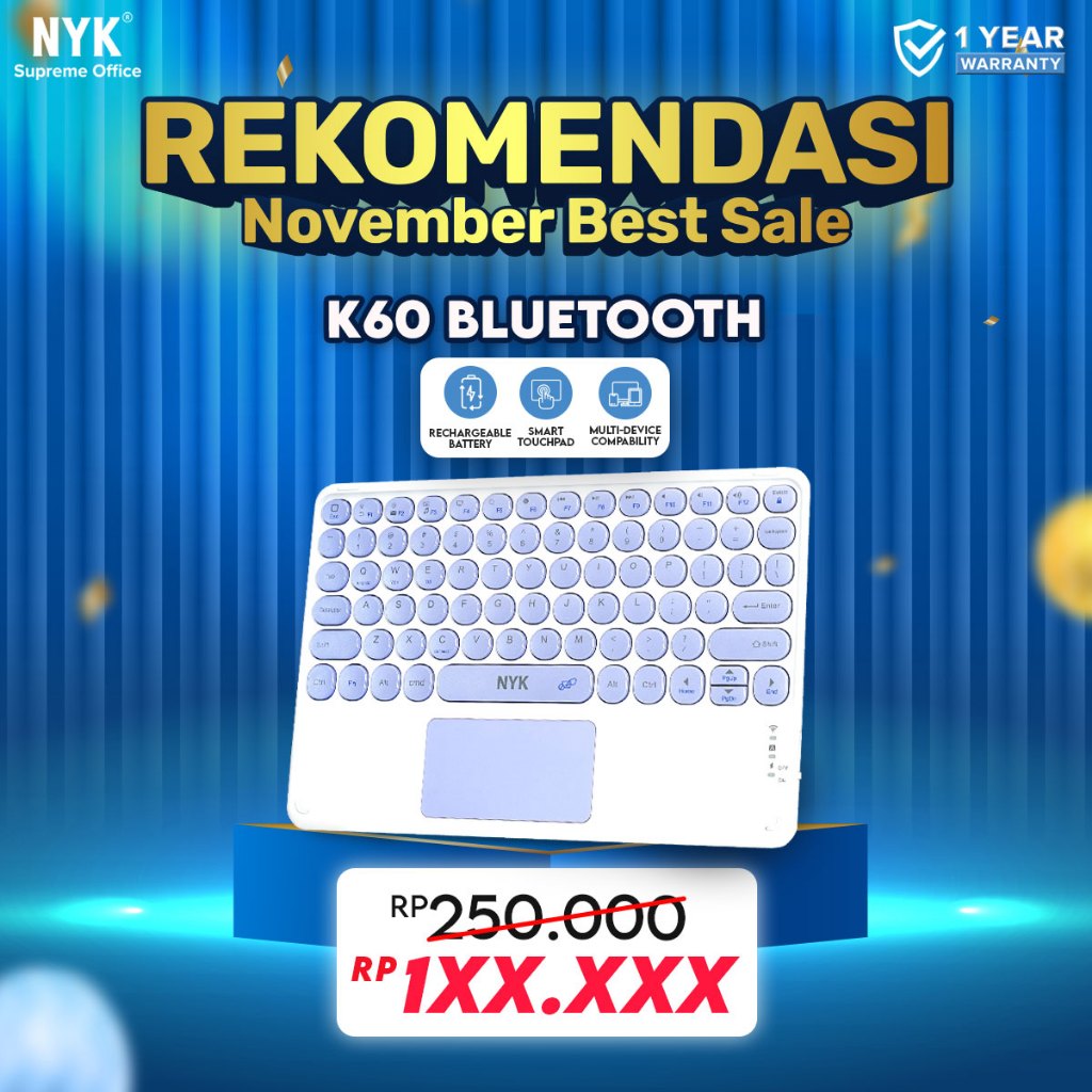 Jual Keyboard Bluetooth Mini NYK Ungu Touchpad K60 Purple | Shopee ...
