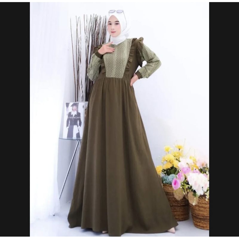 Jual Gamis Crinkle terbaru / Farida dress / Gamis Crinkle mix brukat ...