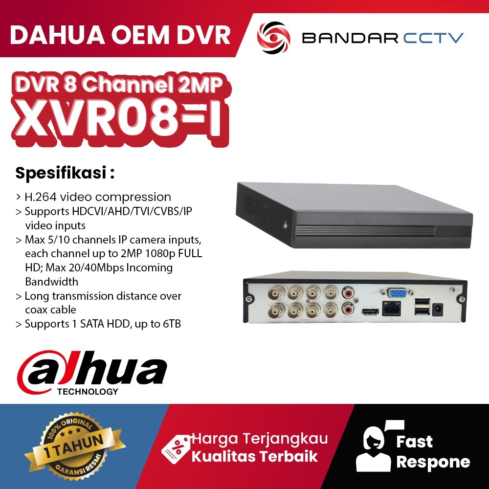 Jual DVR 8 CHANNEL OEM DAHUA 2MP XVR08-I | Shopee Indonesia
