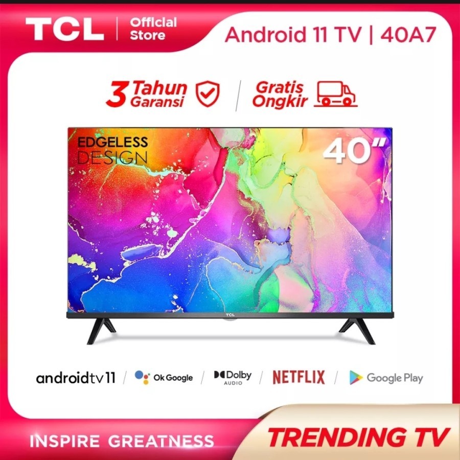 Jual TCL LED TV 40 Inch 40A7 Smart Android 11 HDR Dolby Audio | Shopee ...
