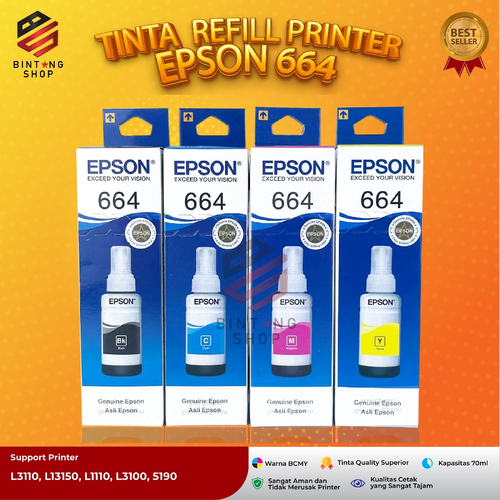 Jual 1 SET 4 PCS Tinta Epson 664 Tipe Printer L100 L110 L120 L130 L210 ...