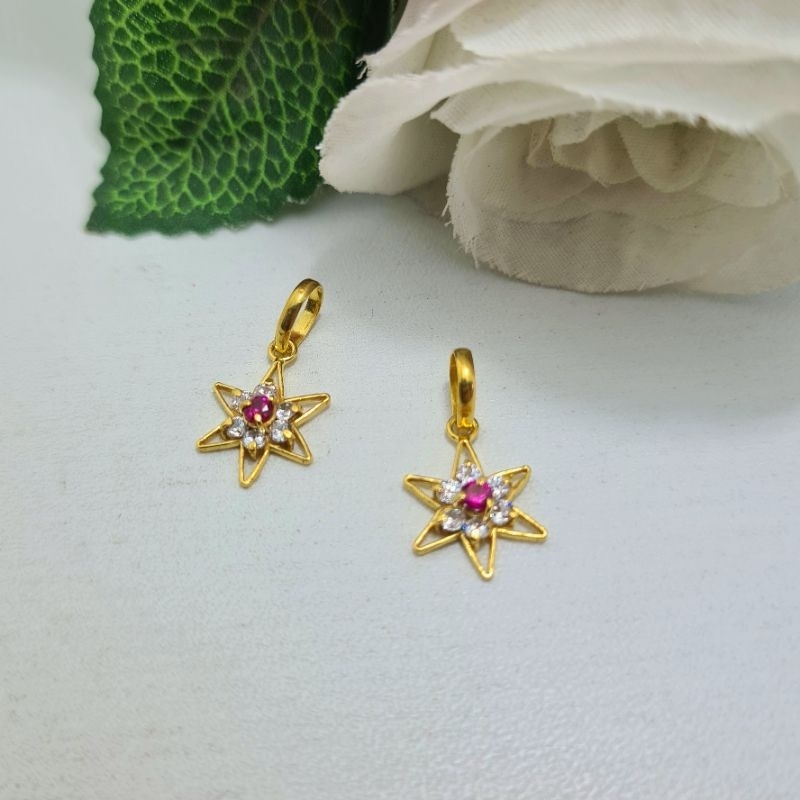 Jual Liontin Bunga Mata Merah Putih Lis Bintang Emas Muda | Shopee ...