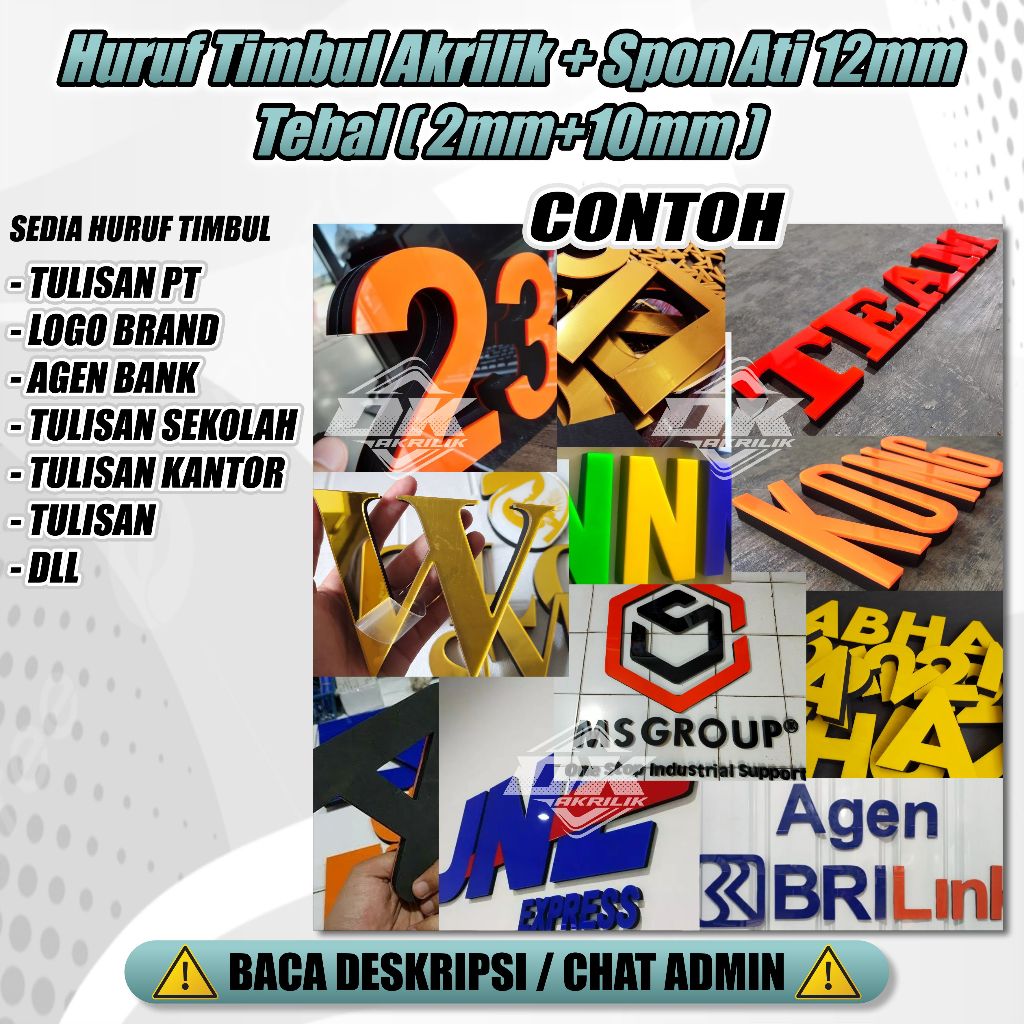 Jual Huruf Timbul Akrilik + Spon Ati 12mm (2 mm+10mm) Huruf Timbul ...