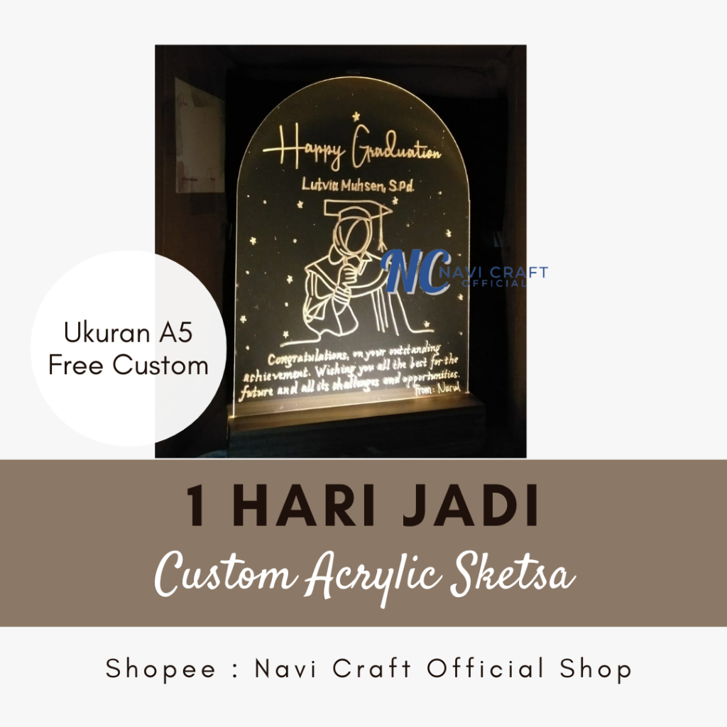 Jual kado wisuda custom aklirik led sketsa kombinasi quotes hadiah ...