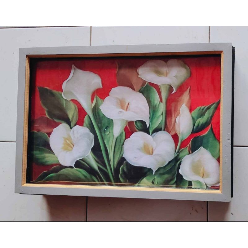 Jual hiasan dinding lukisan cetak bunga lily putih plus bingkai ukuran ...